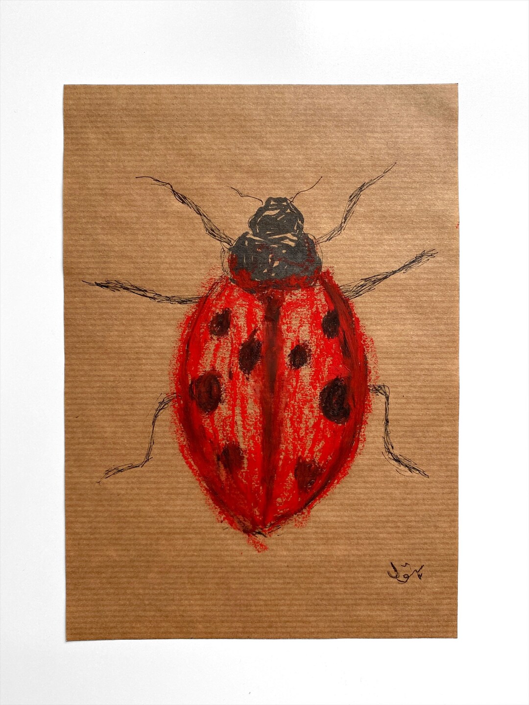 Ladybug Oil Pastel Drawing: Original Insect Sketch (A5) - Etsy