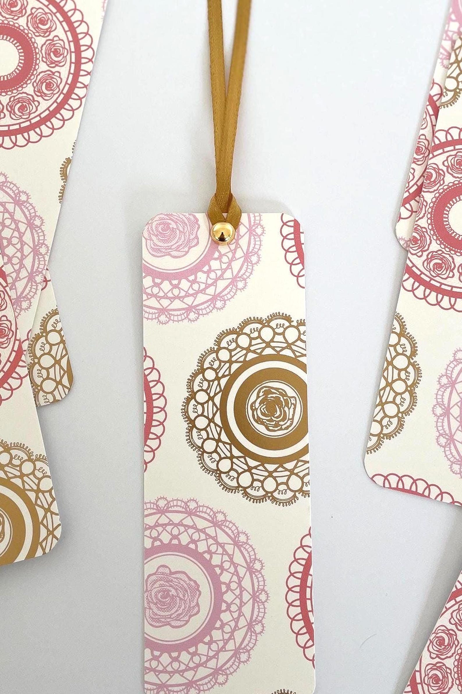 Pink & Gold Bookmark With Ribbon | Handmade Paper Bookmark With Brass ...