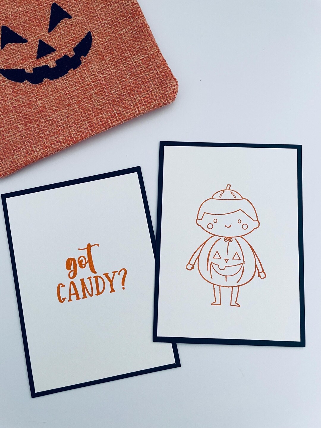 Mini Halloween Card Set | 5 Small Hand Stamped Notecards With Orange ...