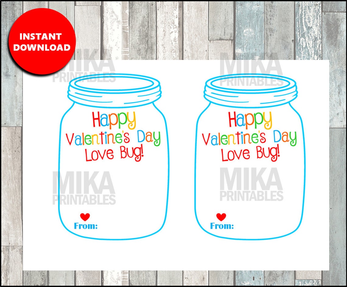 Love Bug Valentine's Day Cards Love Bug Jar Valentine - Etsy