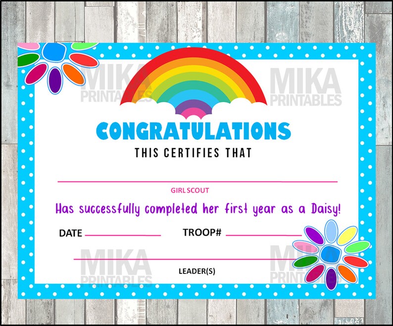 Girl Scouts First Year Daisy Completion Certificate Instant | Etsy