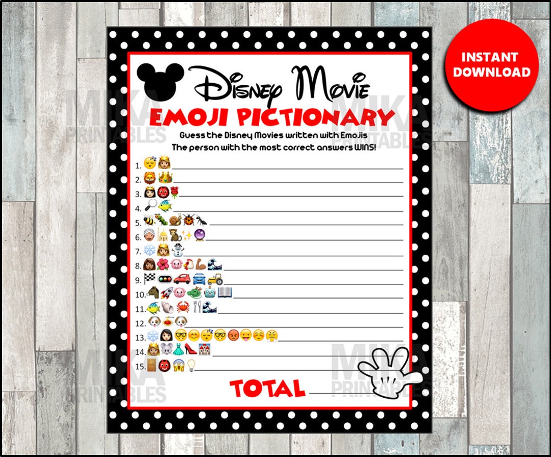 Movie EMOJI Pictionary Children's Birthday Party Game, Mickey Theme ...