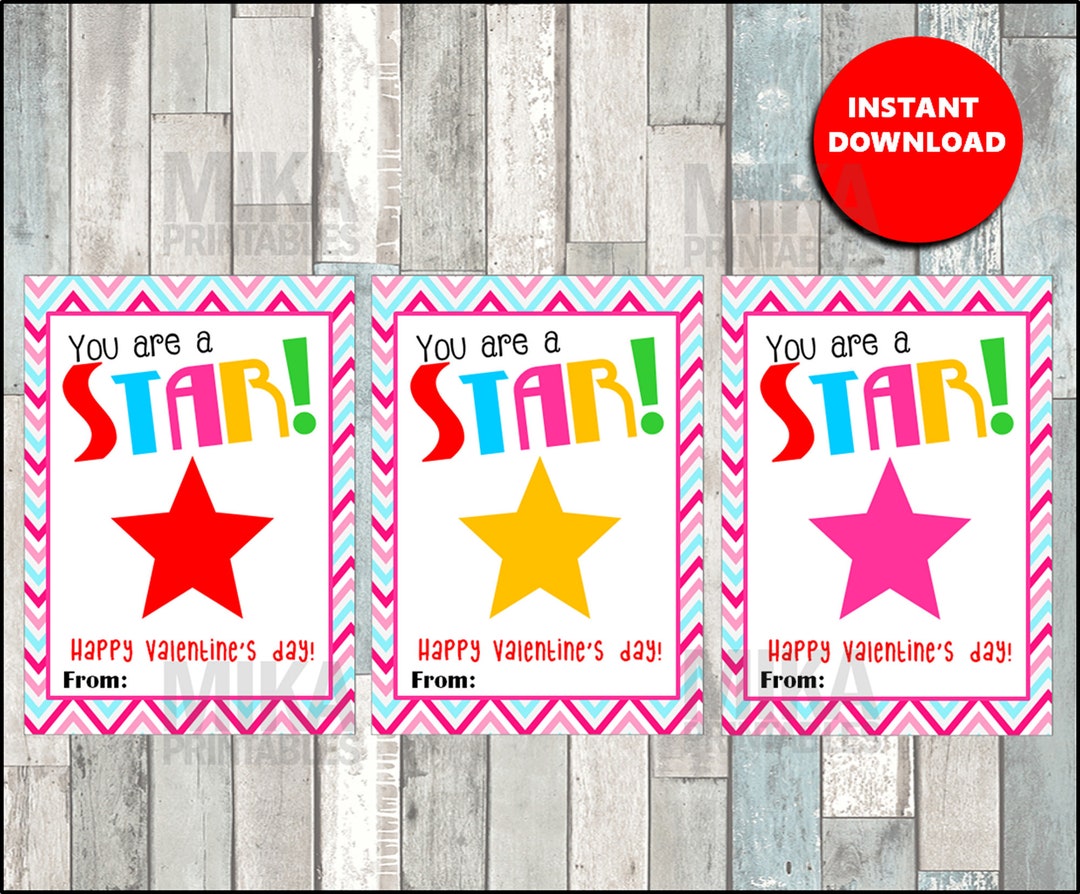 Printable You're a Star Valentine for School Class, Starburst Valentine ...