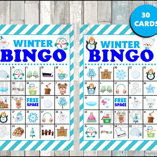 Printable 30 Winter Bingo Cards Printable Snowman Bingo Game - Etsy