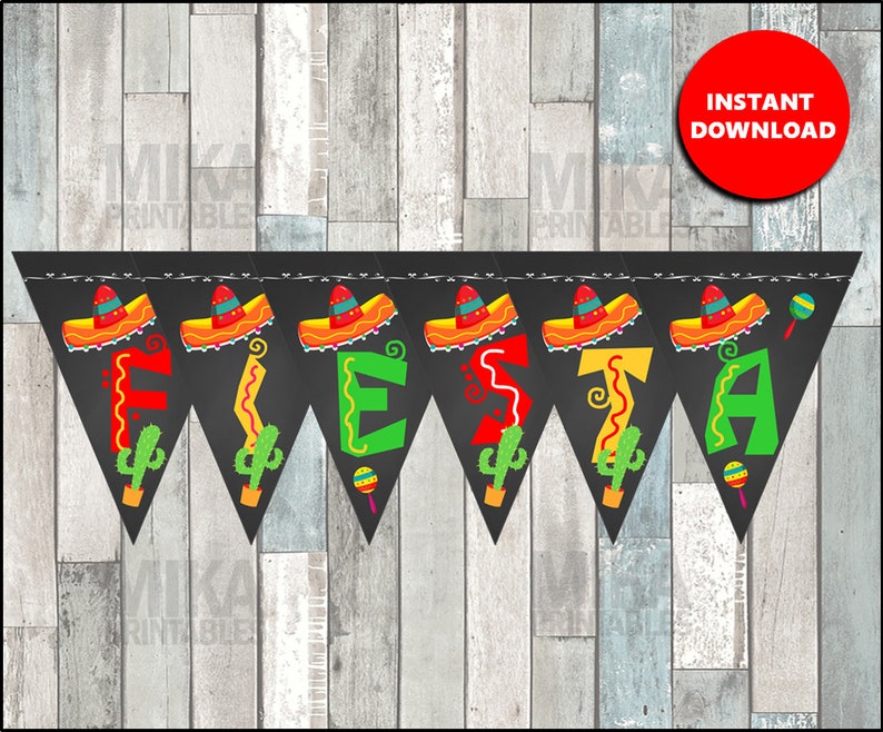 Mexican Fiesta banner instant download Mexican triangle | Etsy