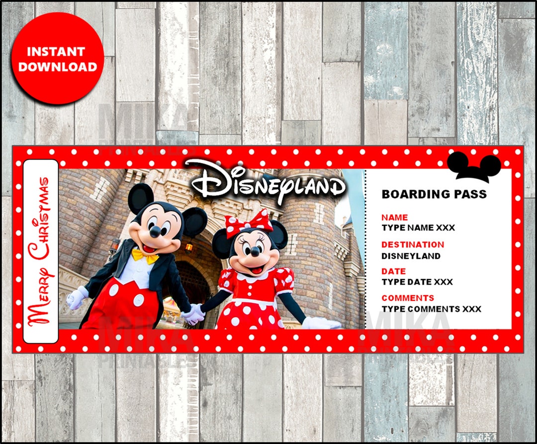 Printable Disneyland Theme Park Surprise Reveal Ticket, Editable Gift ...