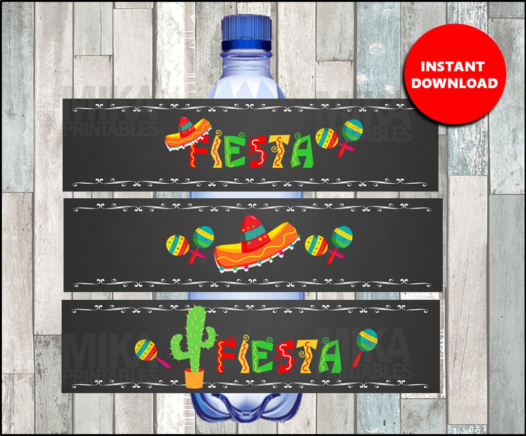 Mexican Fiesta Water Labels Instant Download , Mexican Water Bottle ...