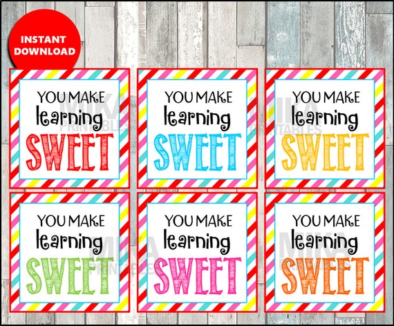 You Make Learning Sweet tag Teacher Appreciation Idea | Etsy