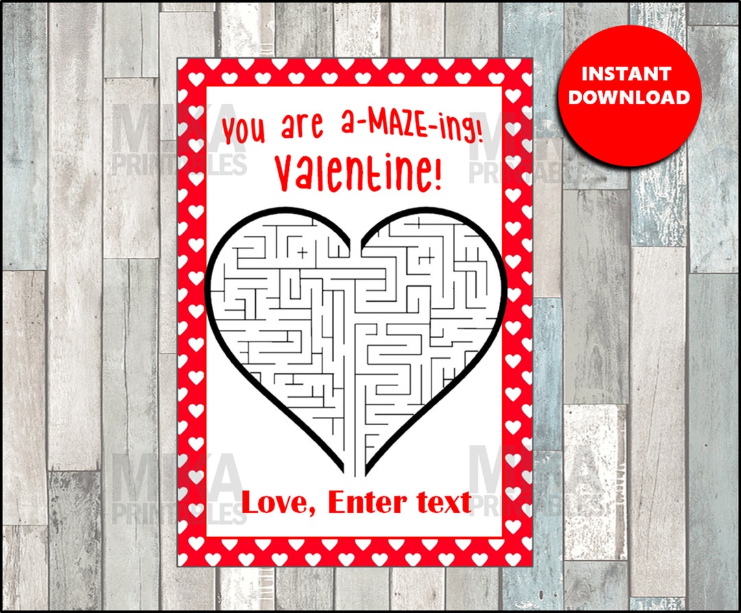 Printable Maze Valentine, Kindergarten Valentine, Elementary School ...