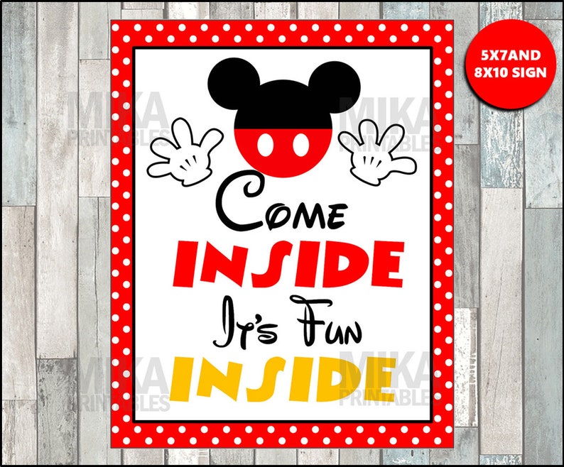 Printable Mickey Mouse 5x7 and 8x10 Come Inside It's Fun - Etsy
