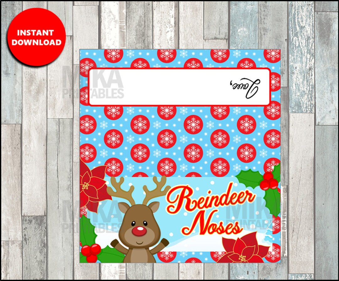 Reindeer Noses Bag Toppers Printable Reindeer Treat Bag Instant ...