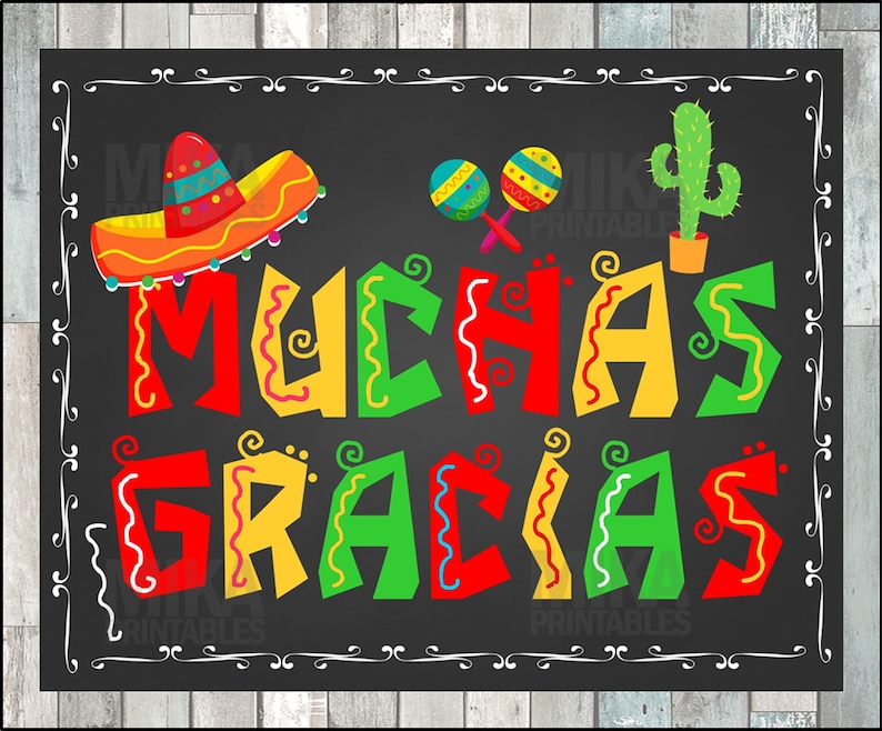 Printable Muchas Gracias Fiesta Style Party sign chalkboard | Etsy