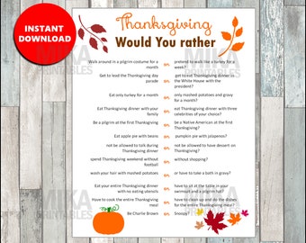 Would You Rather Thanksgiving Game | Last Minute Thanksgiving Party ...