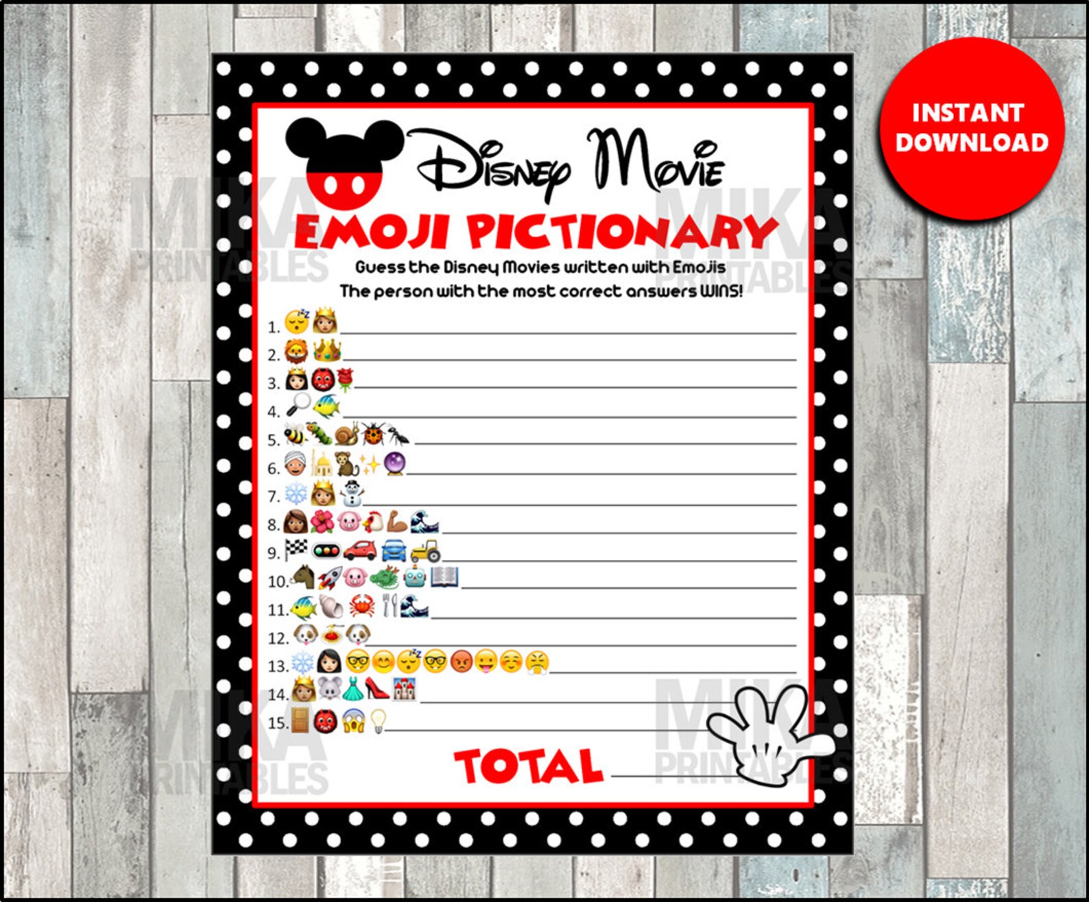 Movie EMOJI Pictionary Children's Birthday Party Game, Mickey Theme ...