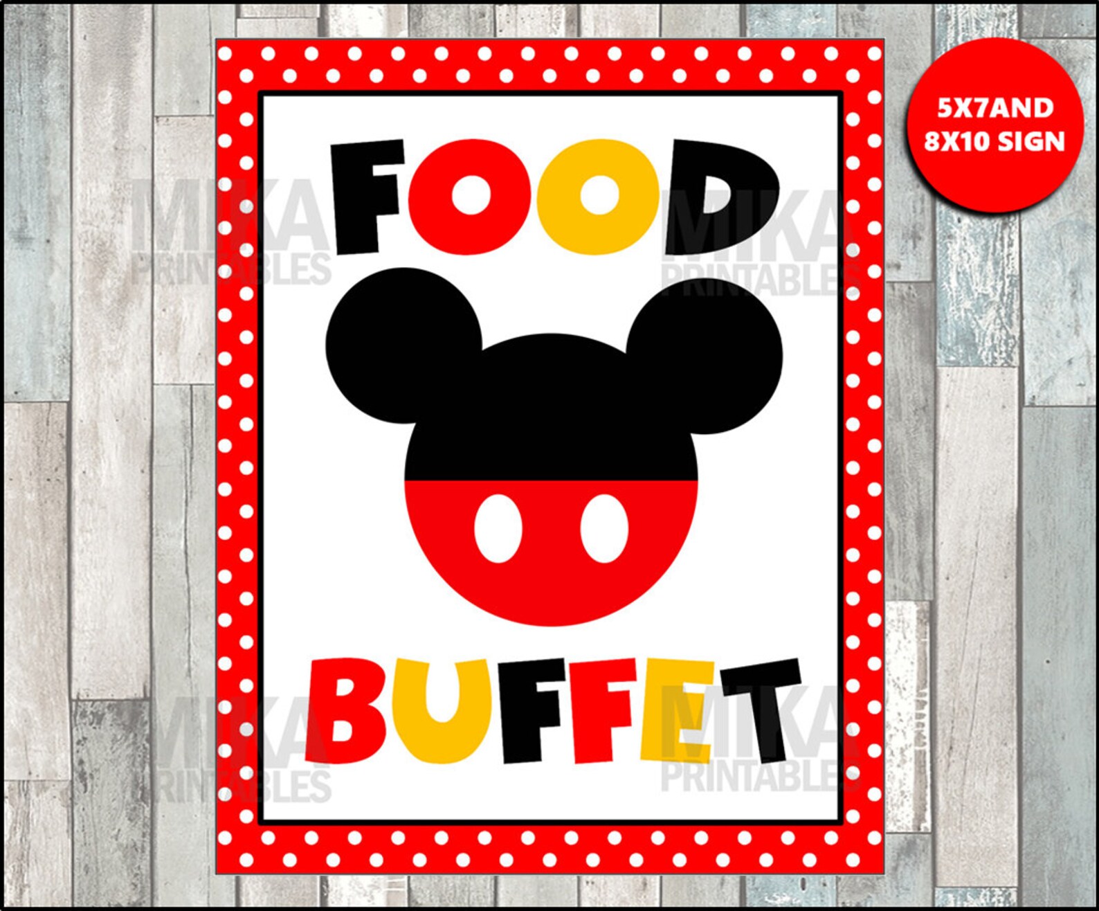 Printable Mickey Mouse Food Buffet 5x7 and 8x10 Party Sign, INSTANT ...