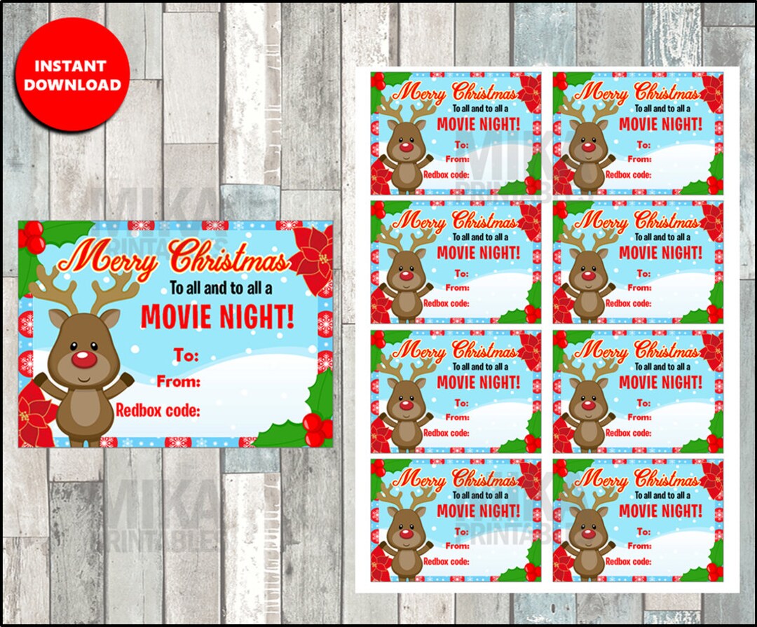 Printable Rudolph Reindeer Redbox Gift Tag, Christmas Redbox Gift Tag ...