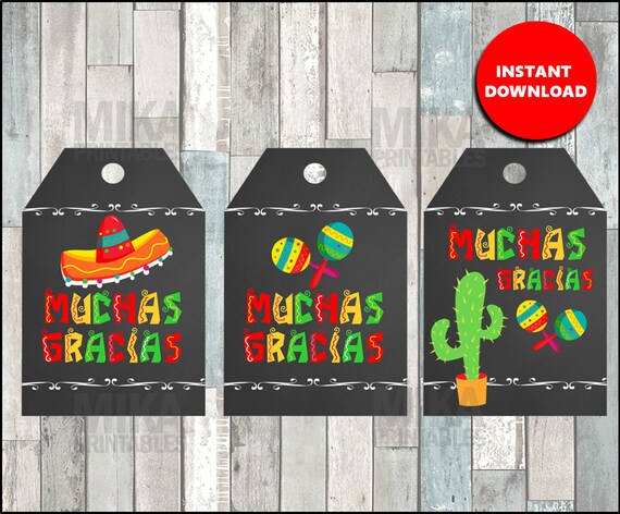 Mexican Fiesta Thank You Tags Instant Download Mexican Thank - Etsy