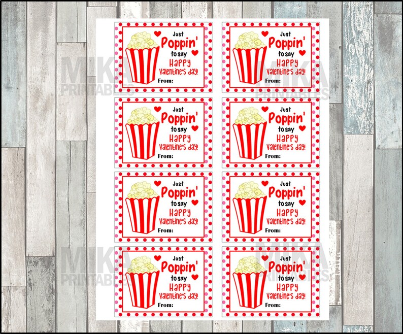 Popcorn Valentine's Day Cards, Just Popping to Say Valentine, INSTANT ...