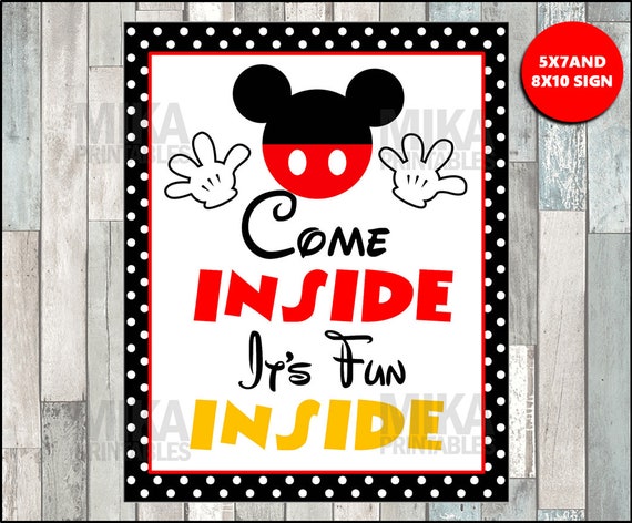 Printable Mickey Mouse 5x7 and 8x10 Come Inside It's Fun | Etsy