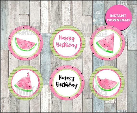 Watermelon Toppers Instant Download Watermelon Cupcakes | Etsy