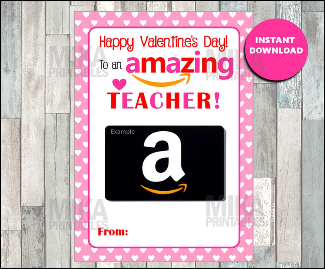 Teacher Valentine's Day Gift Card Holder PRINTABLE INSTANT DOWNLOAD ...