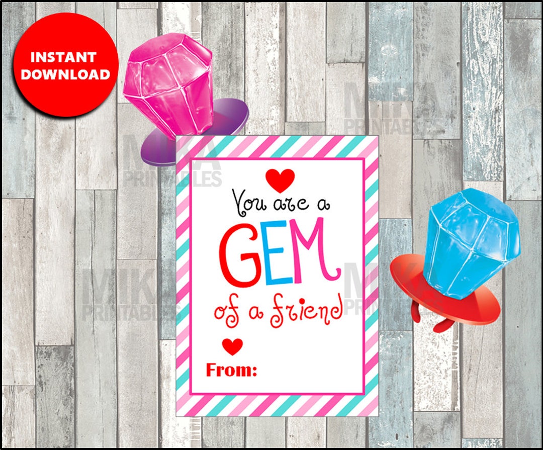 You're a Gem Valentine Cards, Valentine Tags to Go With Ring Pops, Ring ...