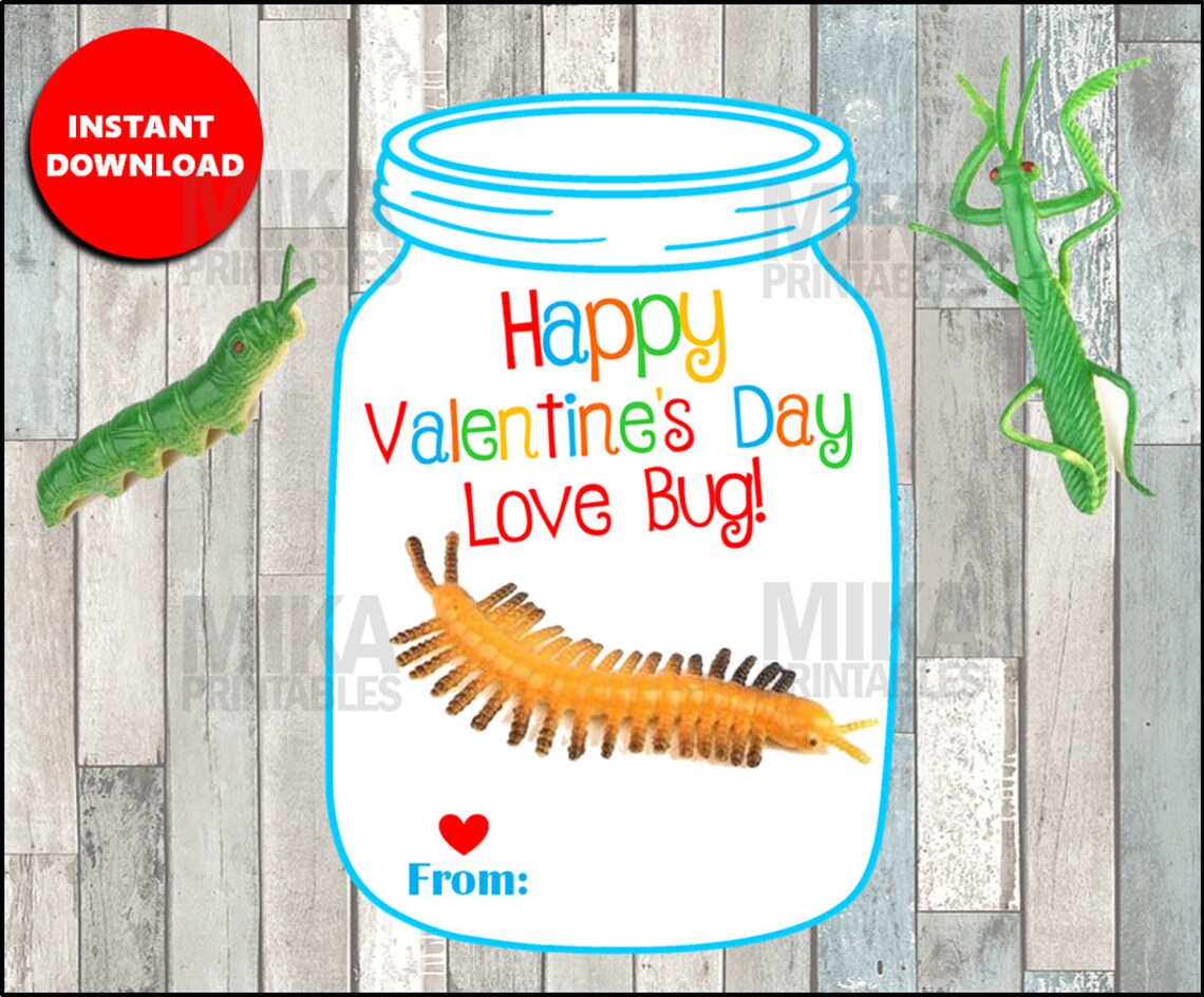 Love Bug Valentine's Day Cards Love Bug Jar Valentine - Etsy