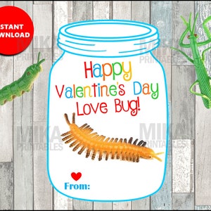 Love Bug Valentine's Day Cards, Love Bug Jar Valentine Cards, Printable ...