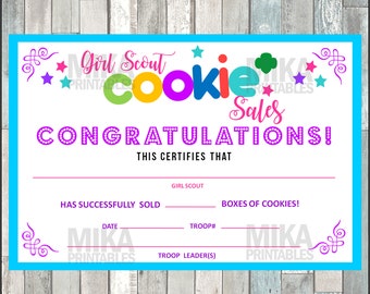 Girl Scout Cookie Sales Certificate Instant Download - Etsy