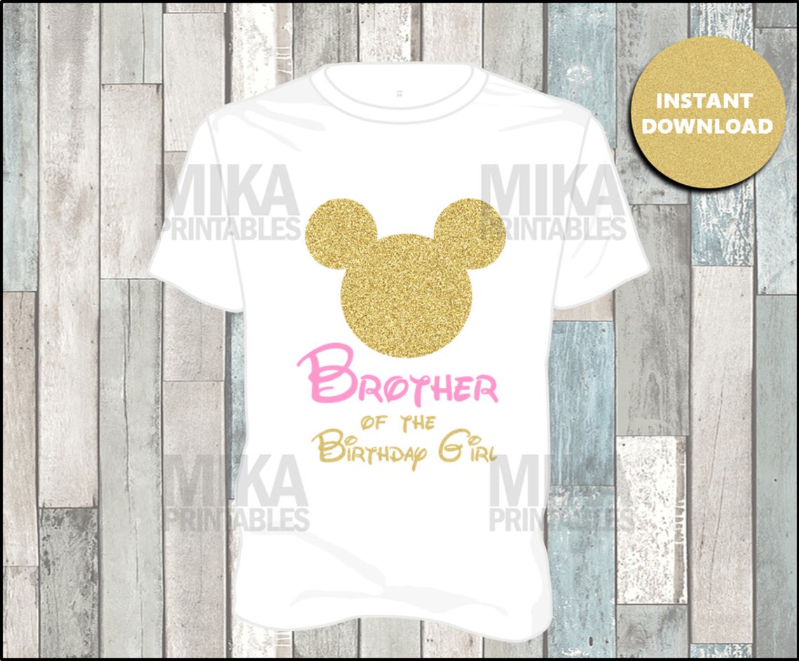Printable Pink and Gold Glitter Minnie Mouse Brother of the - Etsy