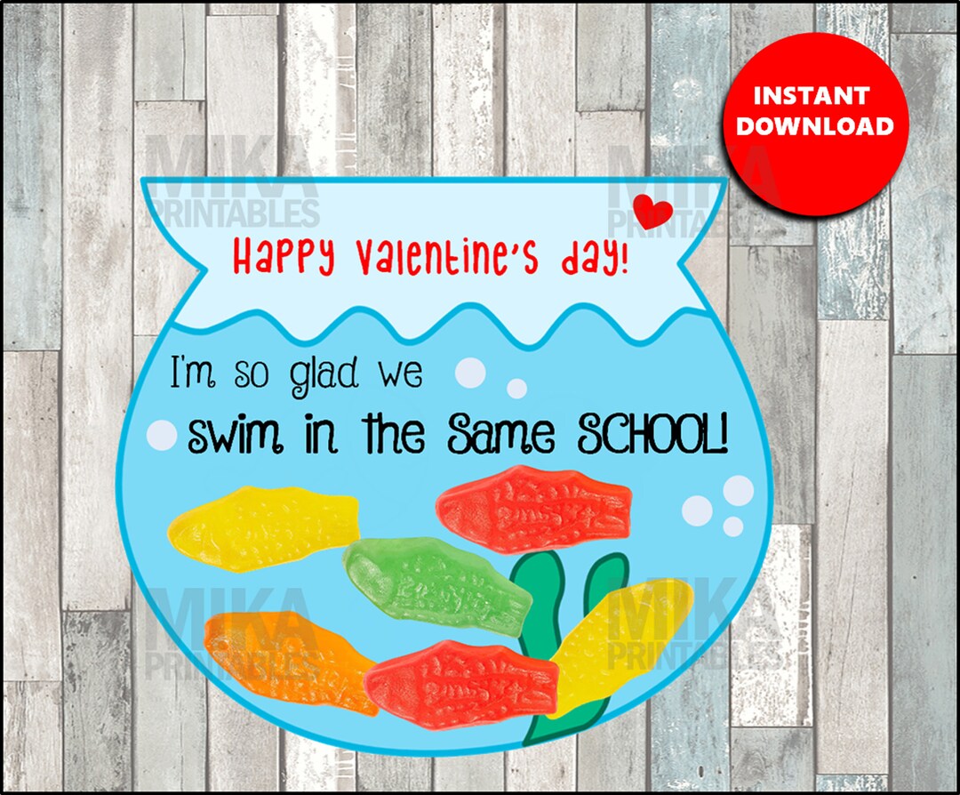 Printable Swedish Fish Bowls Valentine for School Class, Fish Bowl ...