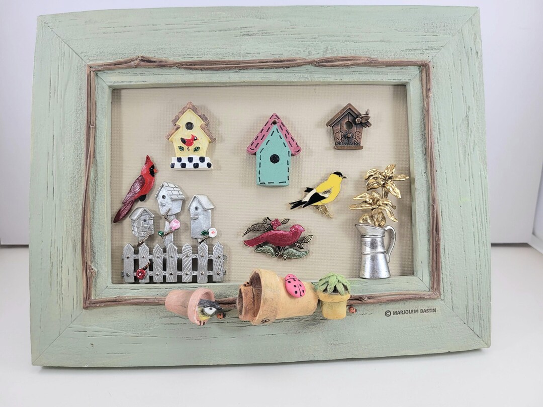 BIRDHOUSE JEWELRY COLLECTION Framed Artwork Picture Collage 8"w X 6.5H ...