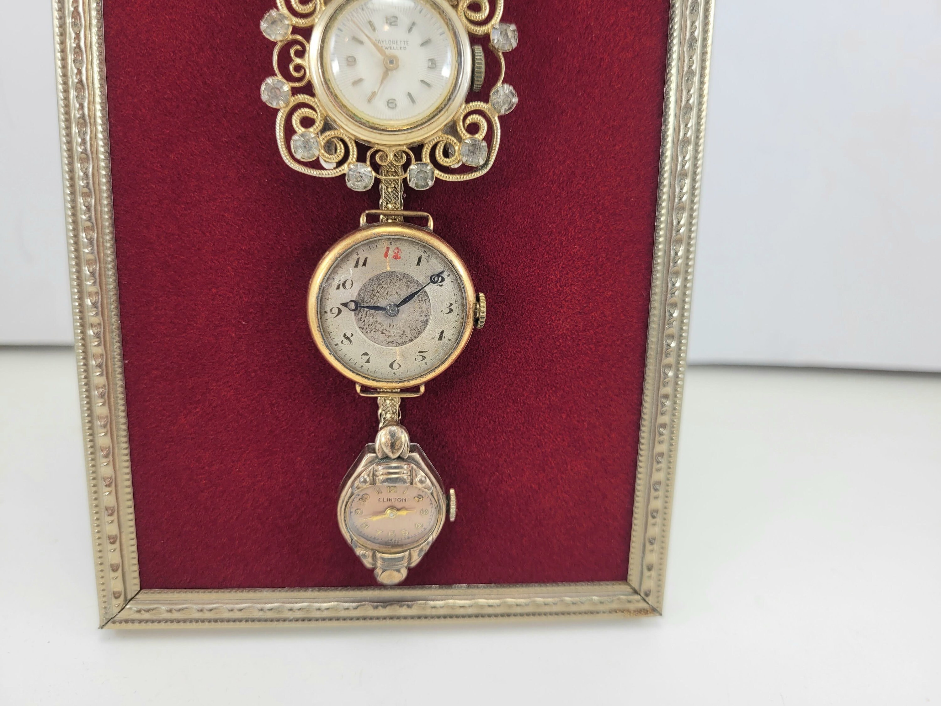 VINTAGE WATCHFACES ORNAMENT Framed Jewelry Artwork Picture Collage 3.5 ...