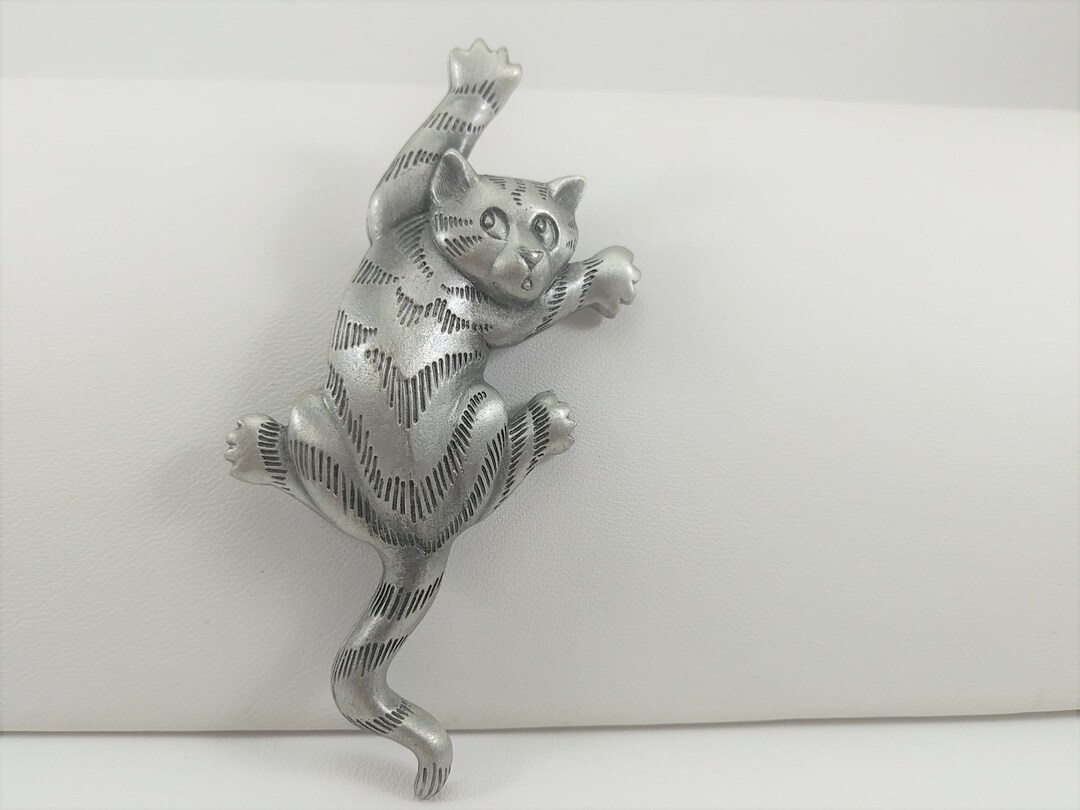 VINTAGE JJ CAT Brooch Pin Pewter Jonette Jewelry hang in - Etsy