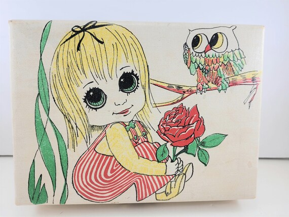 VINTAGE BIG EYED Girl 2 Tier Jewelry Box Eden Maio st… - Gem