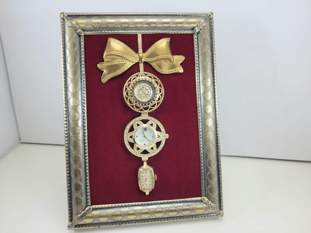 VINTAGE WATCHFACES ORNAMENT Framed Jewelry Artwork Picture Collage 5" X ...