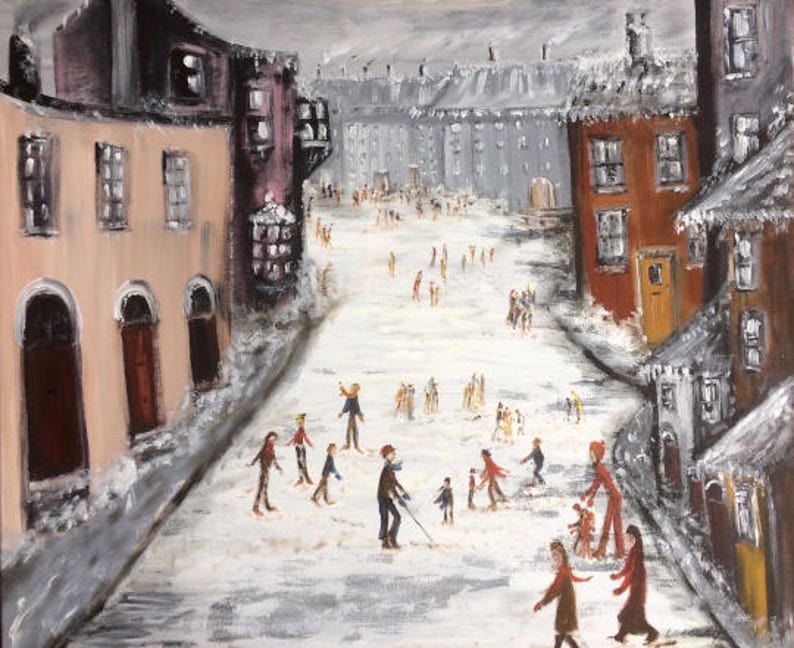 LS LOWRY HOMAGE - Large Original Painting on Canvas - Etsy