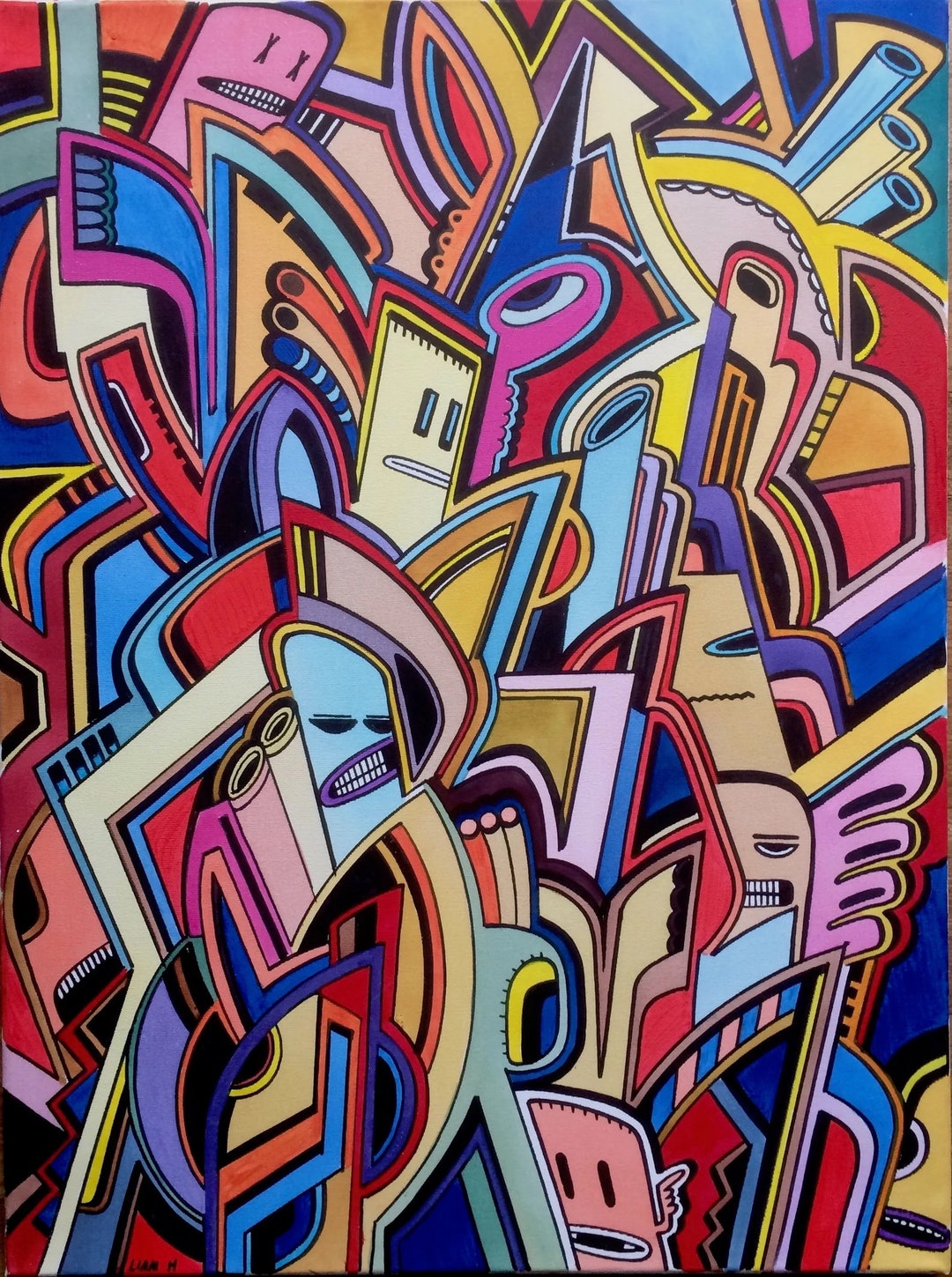 LIAM HENNESSY - Original Abstract Painting on Canvas - Framed (urban ...