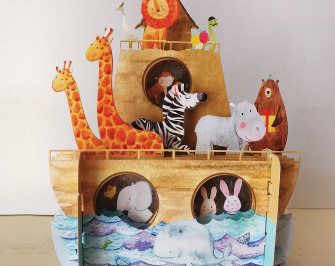 Kids Birthday Card,noah's Ark,3d Pop-up Card, Handmade,animals,giraffe ...