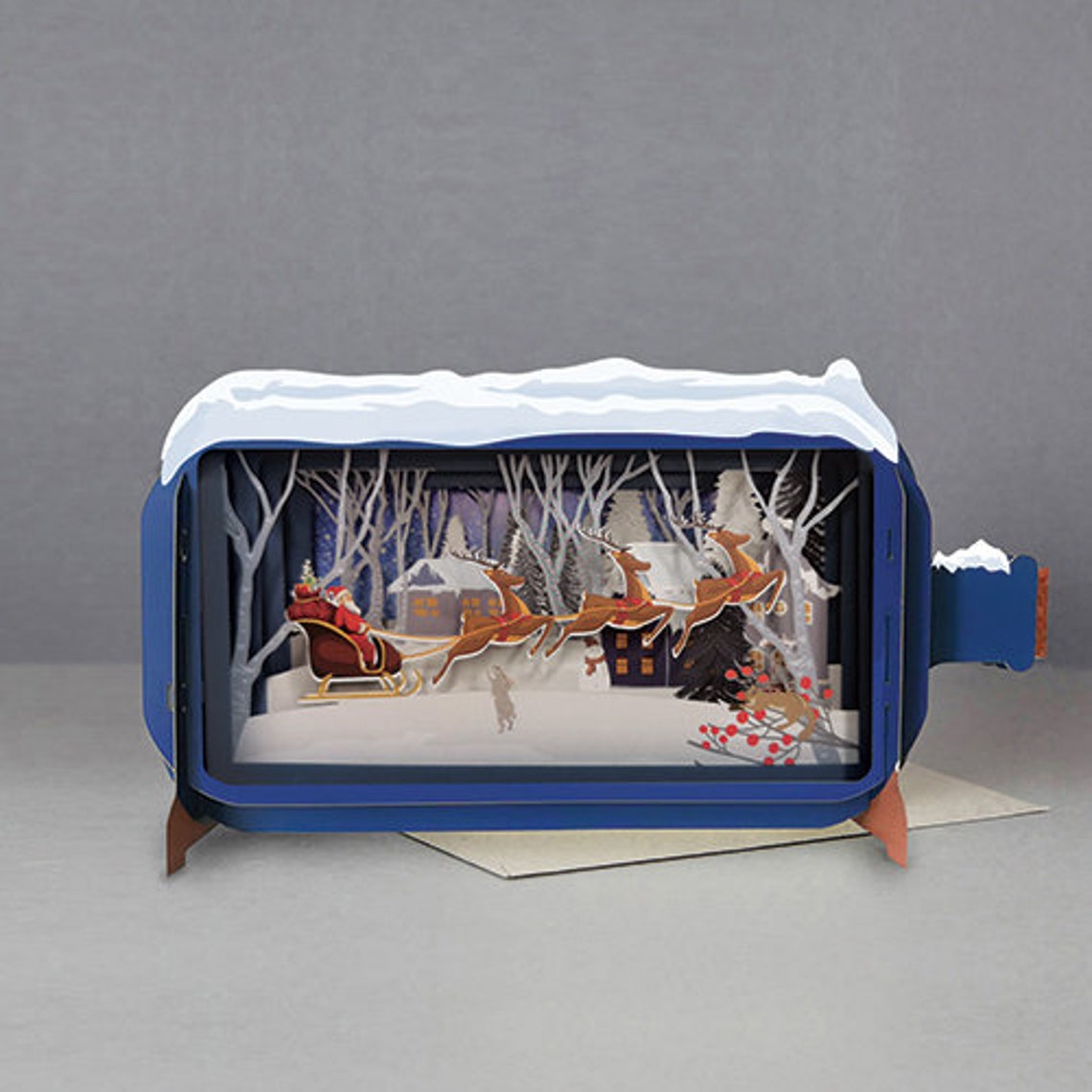 Christmas,3d Pop-up Card, Santa, Sleigh, Reindeer, Starry Night, Forest ...