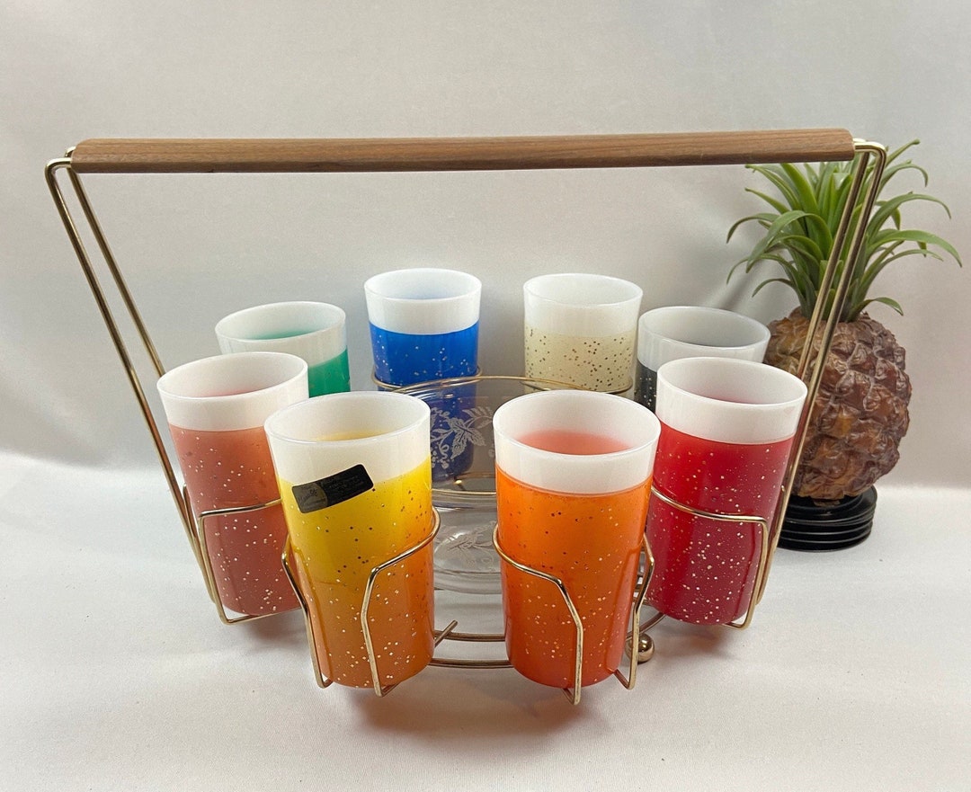 Vintage Glamalite Glitter Mid Century MCM Barware Set in Carrier ...