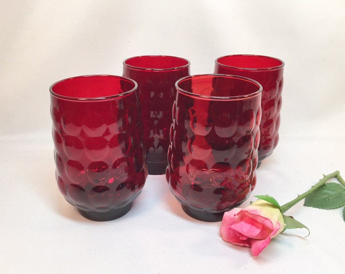 Vintage Anchor Hocking Ruby Red Bubble Drinking Glasses Tumblers - Set ...