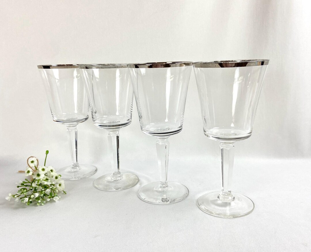 Lenox Solitaire Crystal Wine Glasses Platinum Band Set of 4 - Etsy