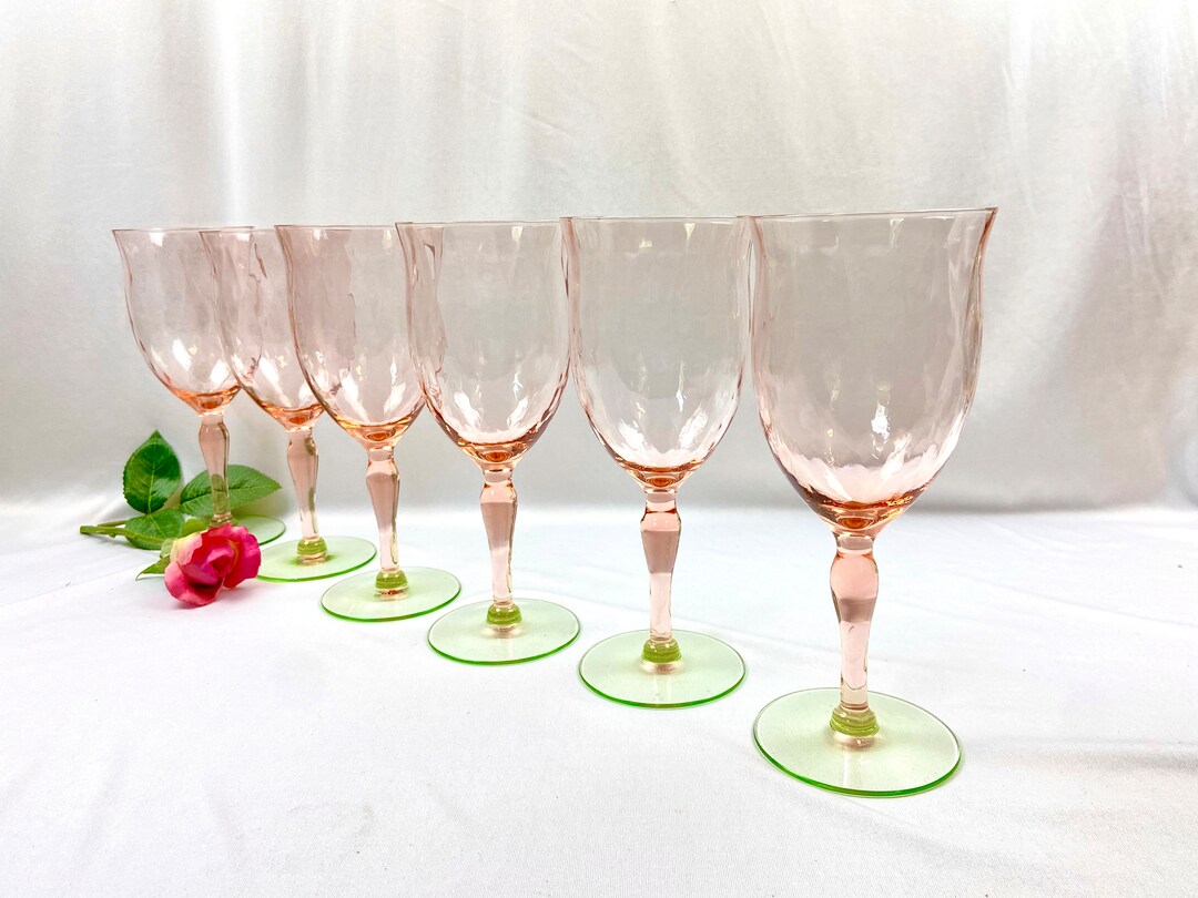 Vintage Watermelon Pink and Green Weston Depression Glass Tall Wine ...