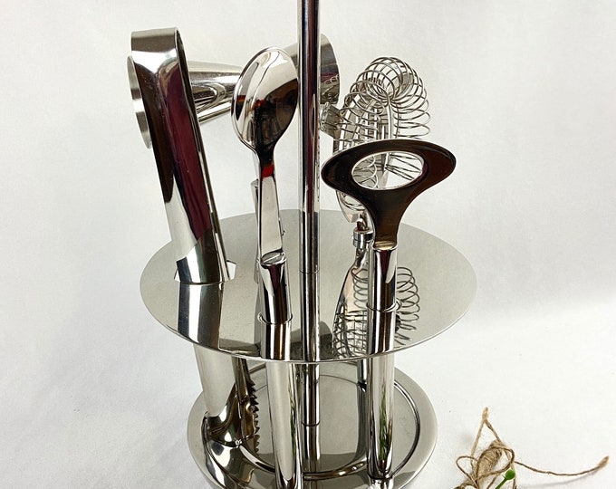Vintage MCM Bar Tools in Caddy - 6 Piece Set - Etsy
