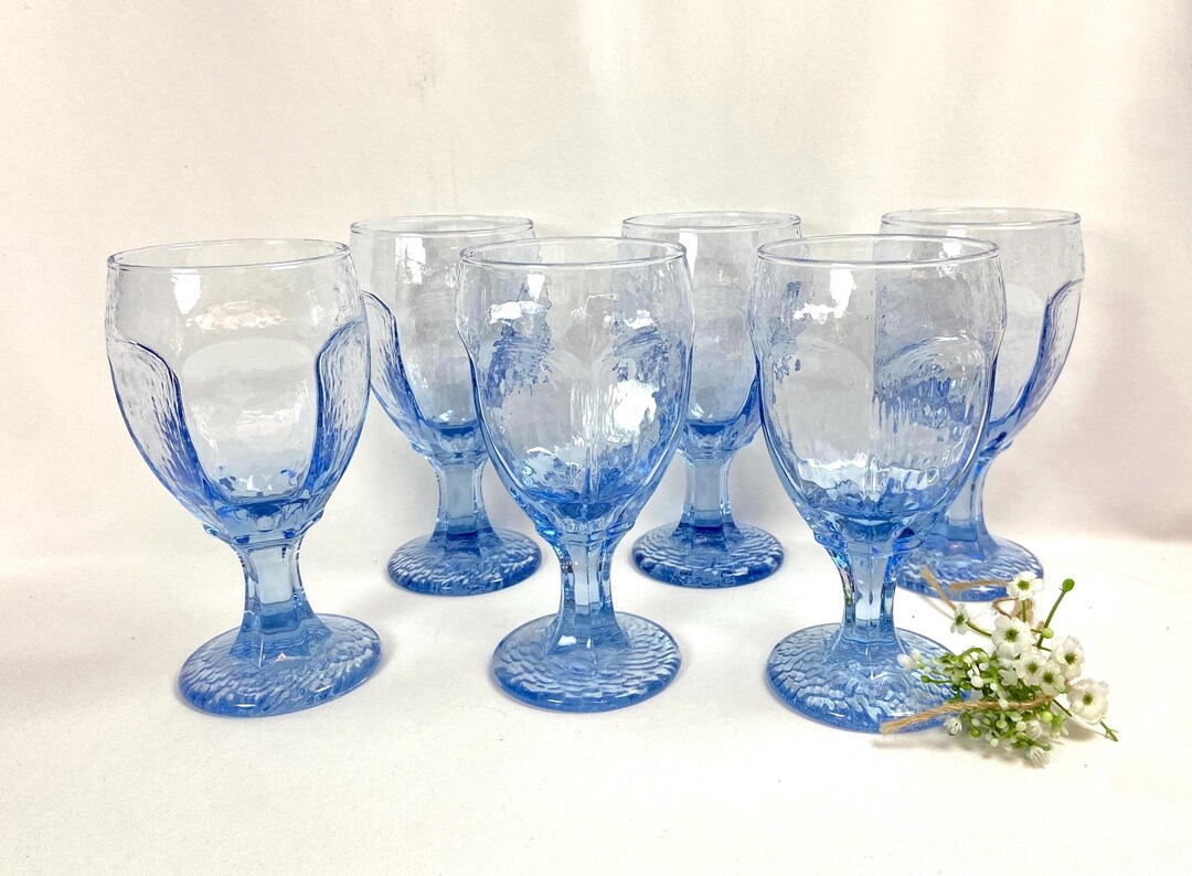 Vintage Libbey Chivalry Ice Blue Water Glasses Goblets Textured- Set of ...