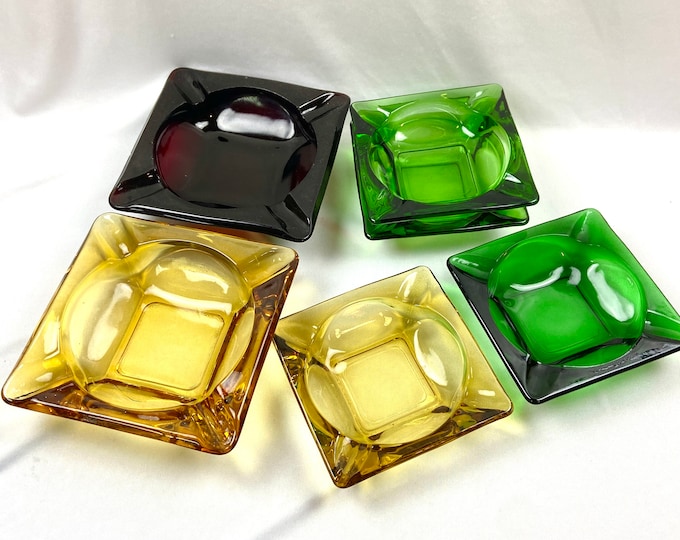 Vintage Square Glass Amber Green Red Ashtrays Viking Anchor Hocking ...
