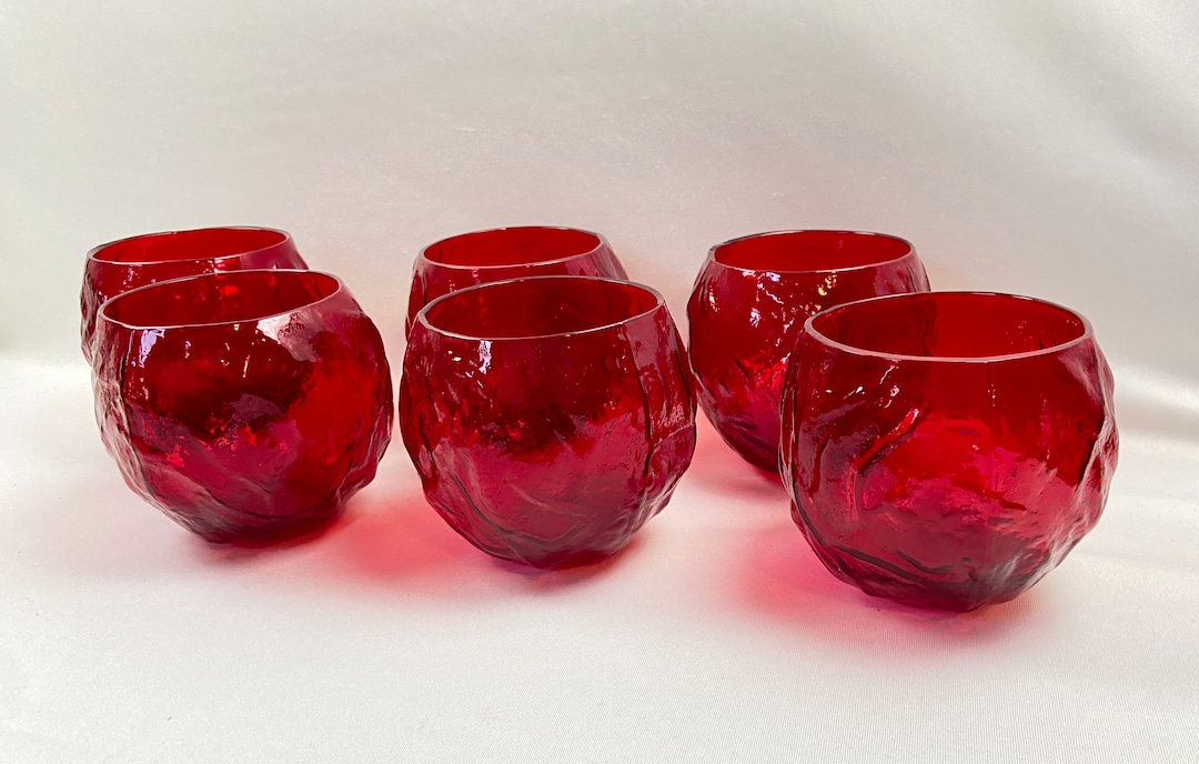 Vintage Morgantown Seneca Driftwood Red Crinkle Roly Poly Cocktail ...
