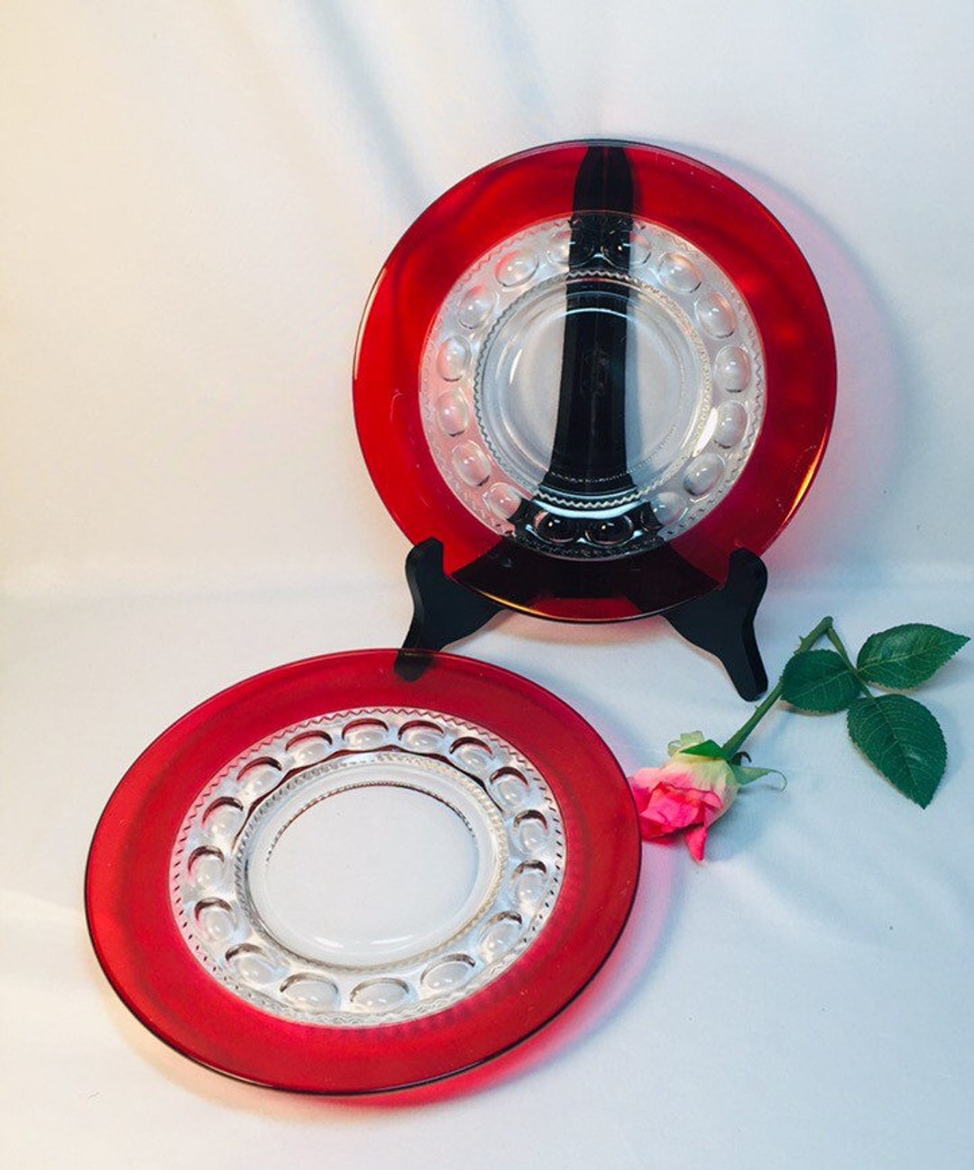 8" Plate King's Crown Thumbprint Ruby Flash - Set of 2 or 4 - Etsy