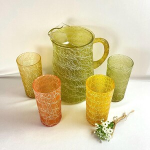 Vintage Color Craft Spaghetti String Pitcher and Tumblers Set Glasses ...